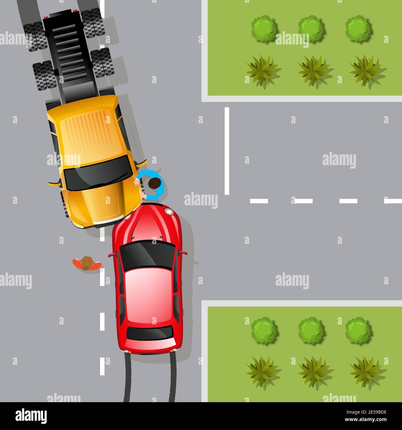 Car Traffic Accident With Two Cars And Drivers Flat Vector Illustration