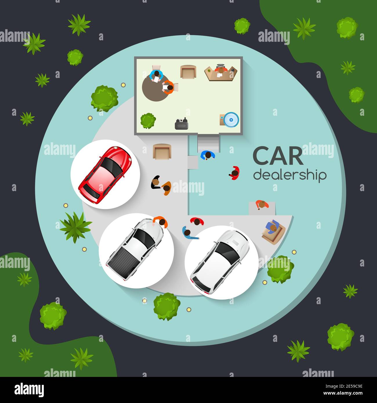 New certified cars dealership and used auto outside for sale top view ...