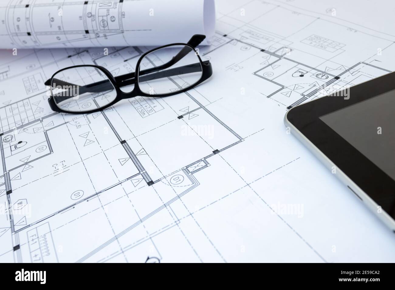 architect design working drawing sketch plans blueprints in architect ...