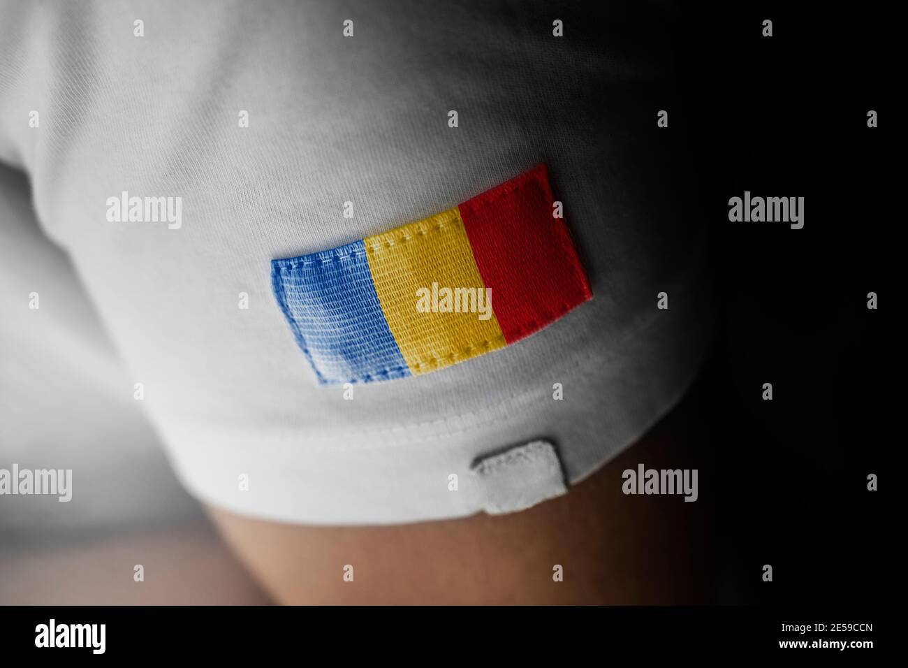 Patch of the national flag of the Chad on a white t-shirt Stock Photo ...
