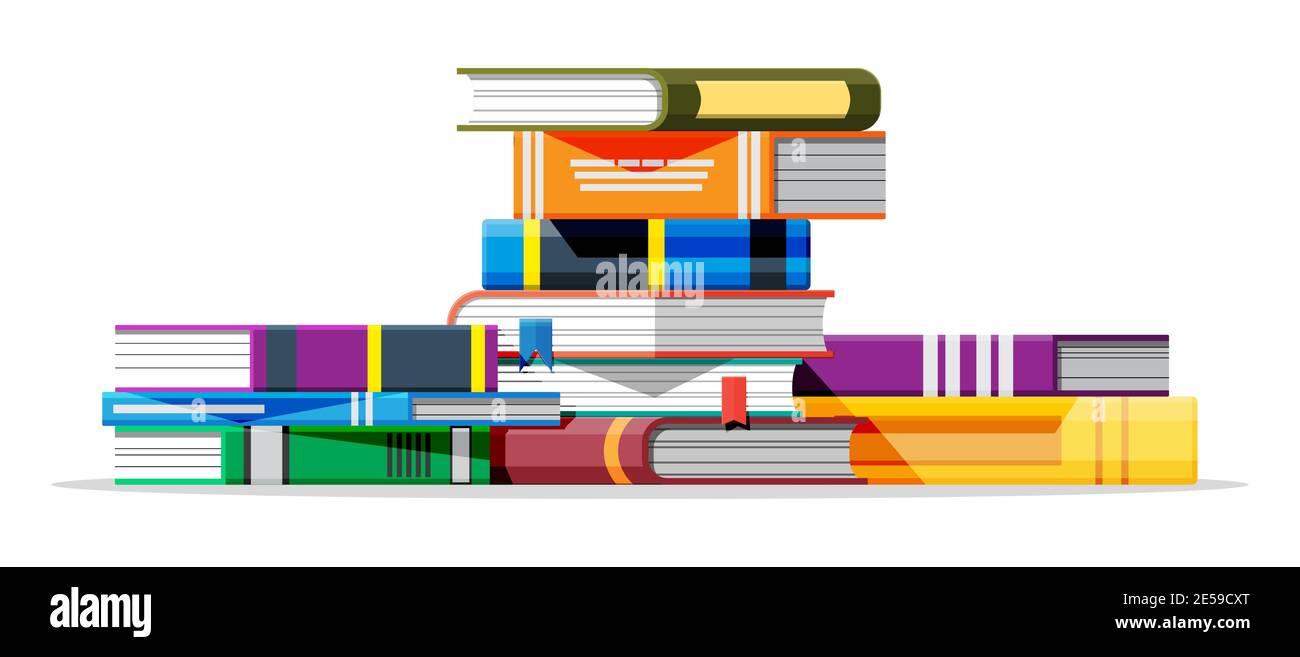 Pile of books isolated on white background. Book cover in various ...