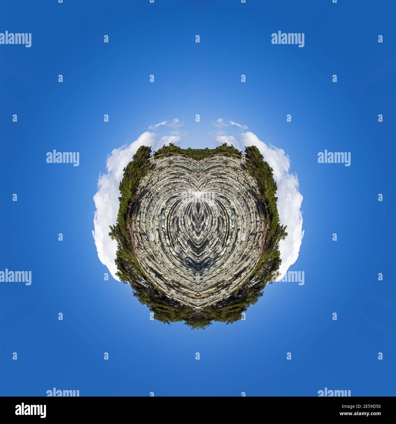 Polar coordinates, a circular image of a blue sky, picturesque rocks on ...