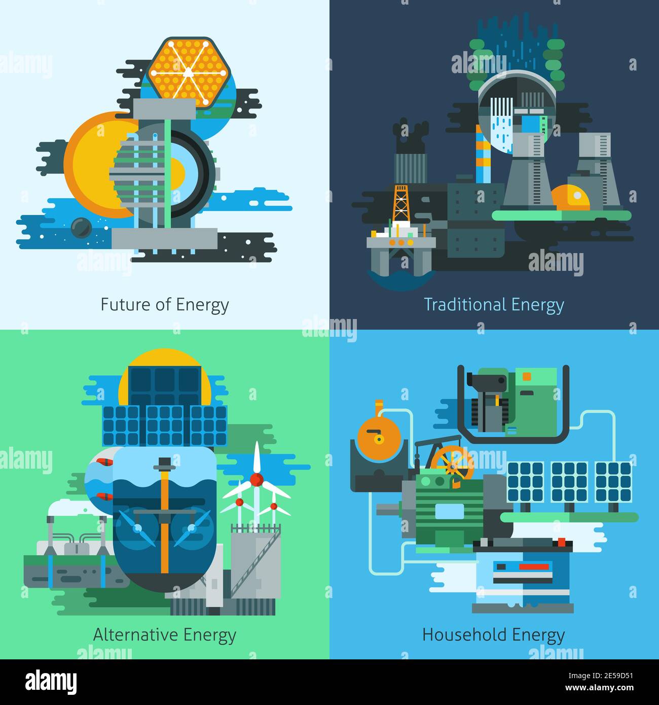 Energy production design concept set with fuel and electiricy ...