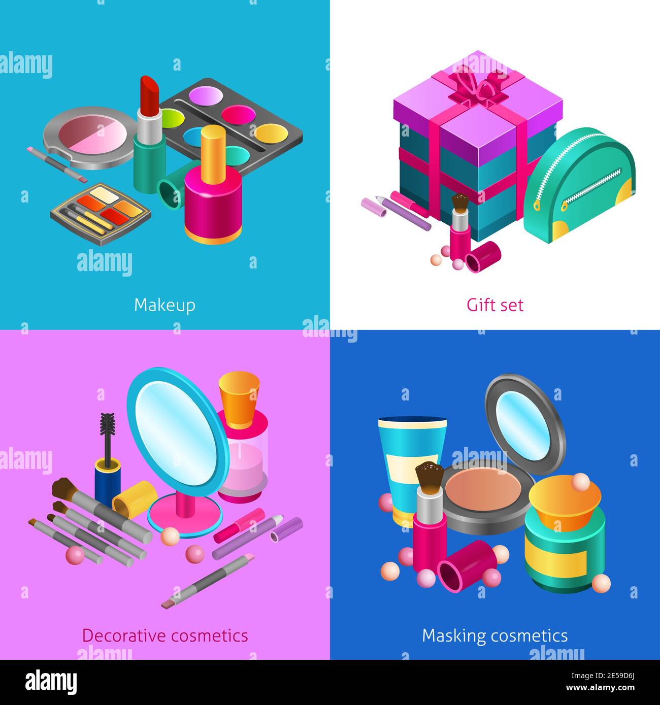 Cosmetics design concept set with isometric makeup products isolated ...