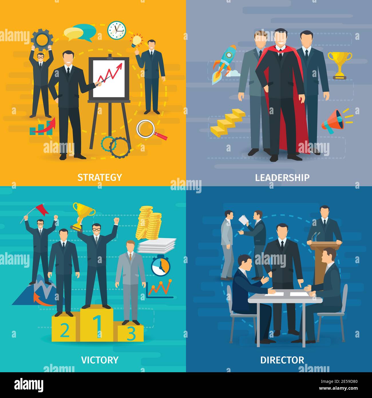 Leadership concept icons set with strategy victory and director symbols ...