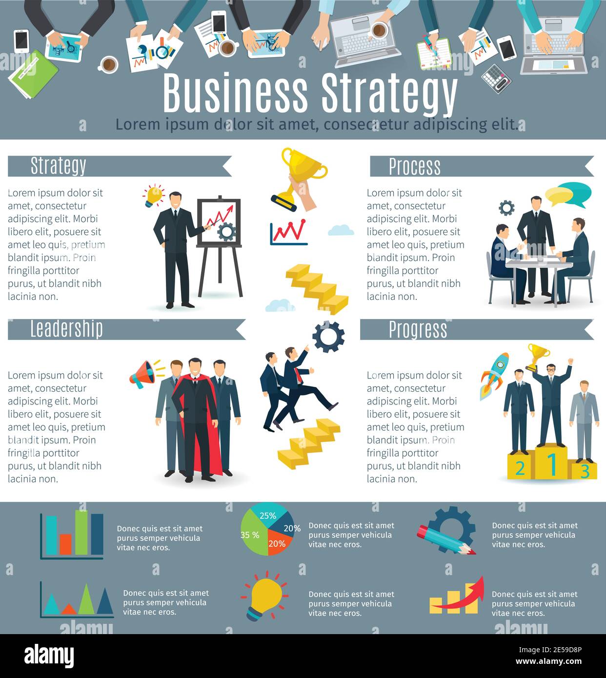 Business strategy infographic set with process and progress symbols ...