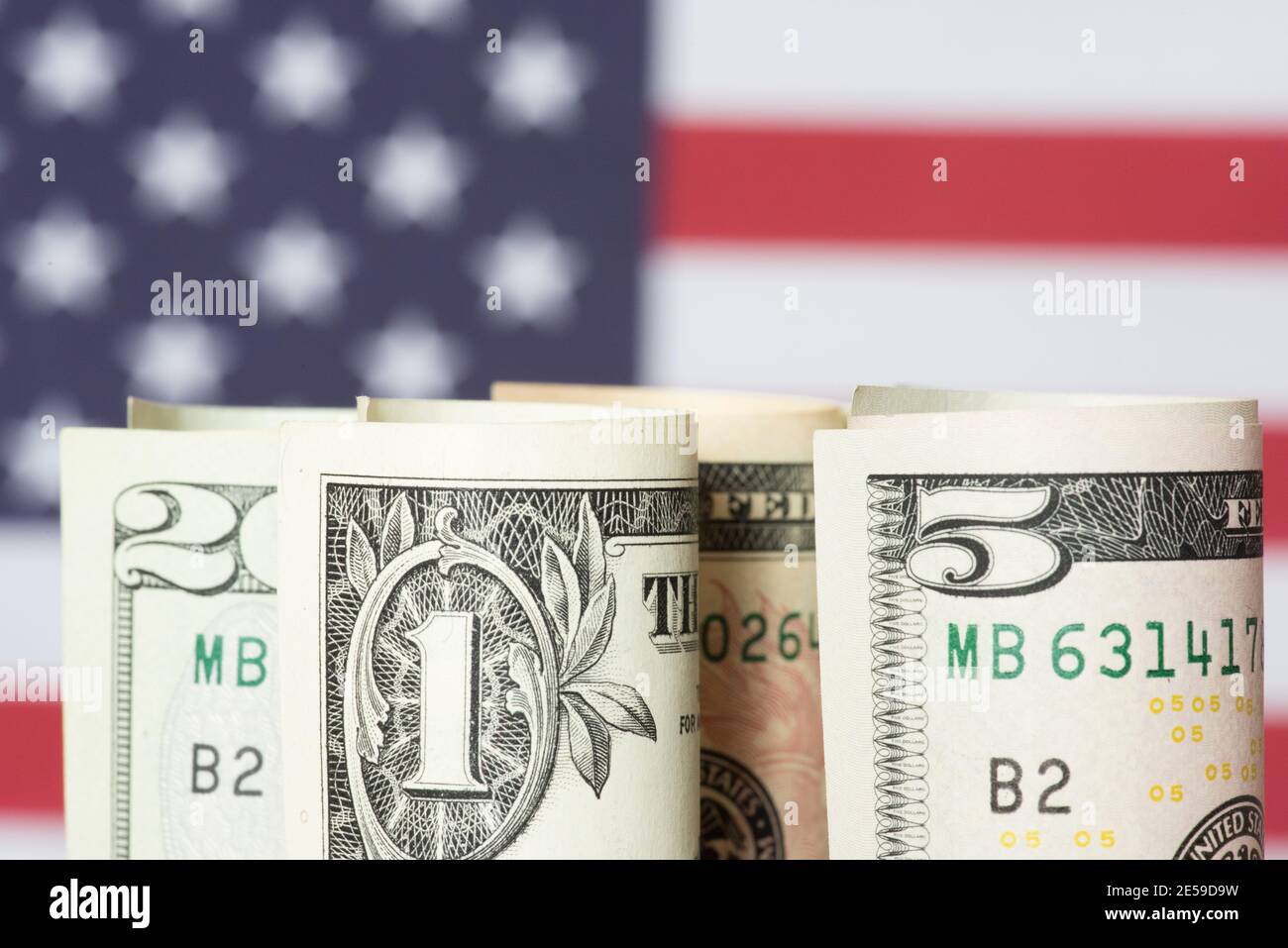 American flag and dollar banknotes Stock Photo - Alamy