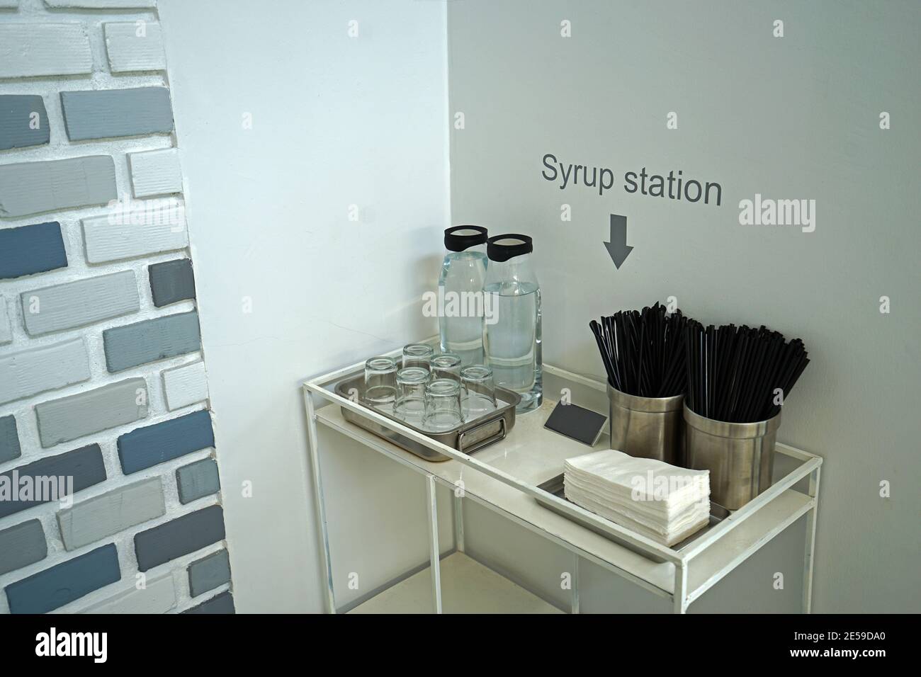 Self service of Syrup coffee station Stock Photo - Alamy