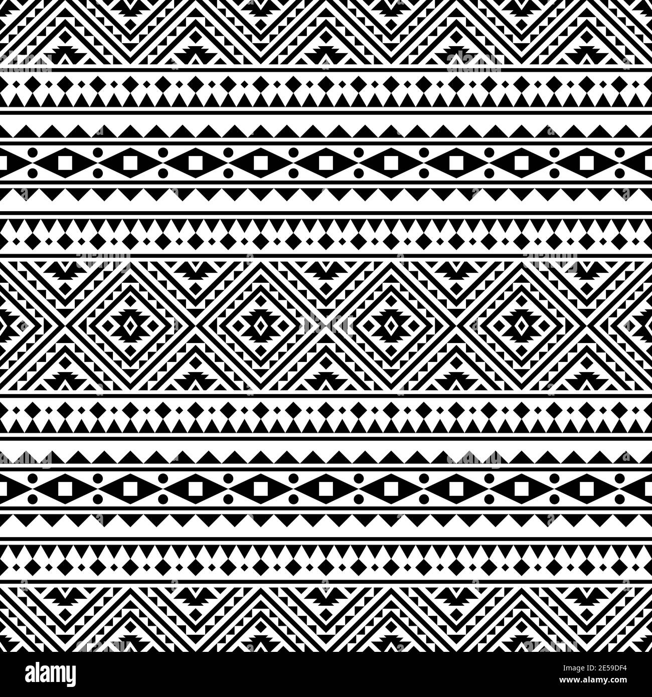 Vector ethnic seamless pattern black white color, abstract geometric ...