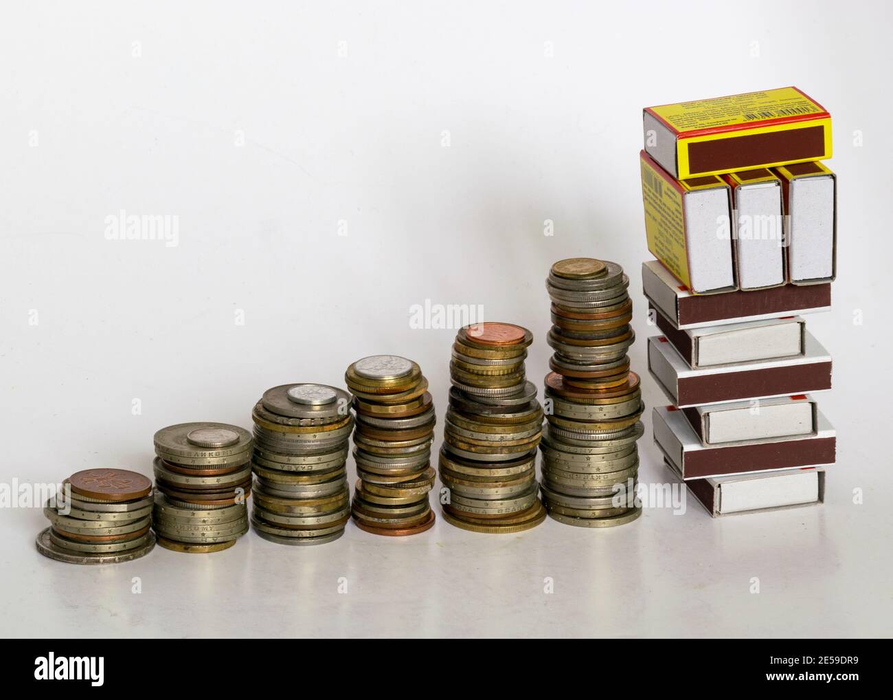 photography with metal coins of different shapes, countries and values ...