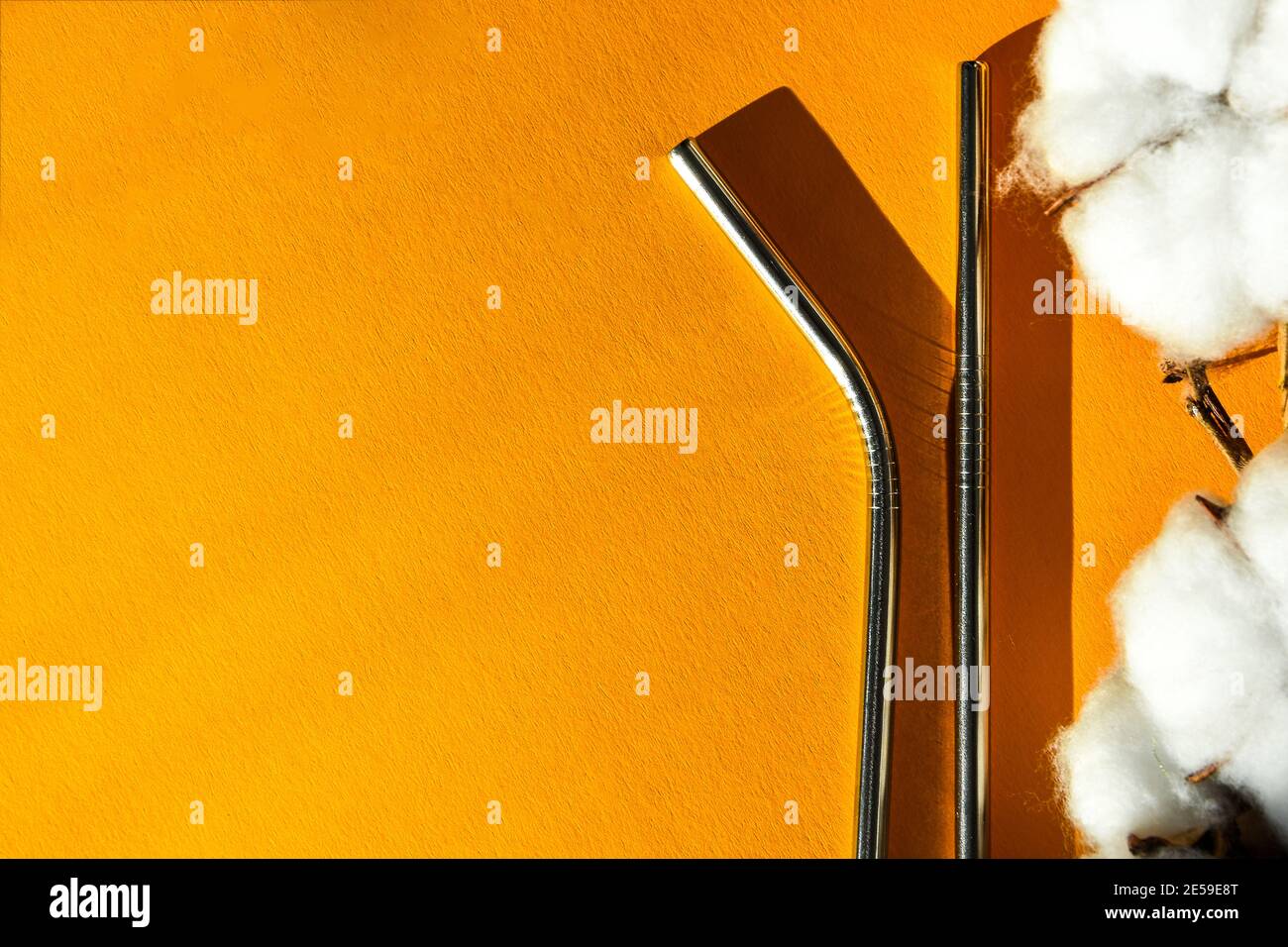 Reusable Metal Straws on yellow background - Stainless Steel, Eco ...