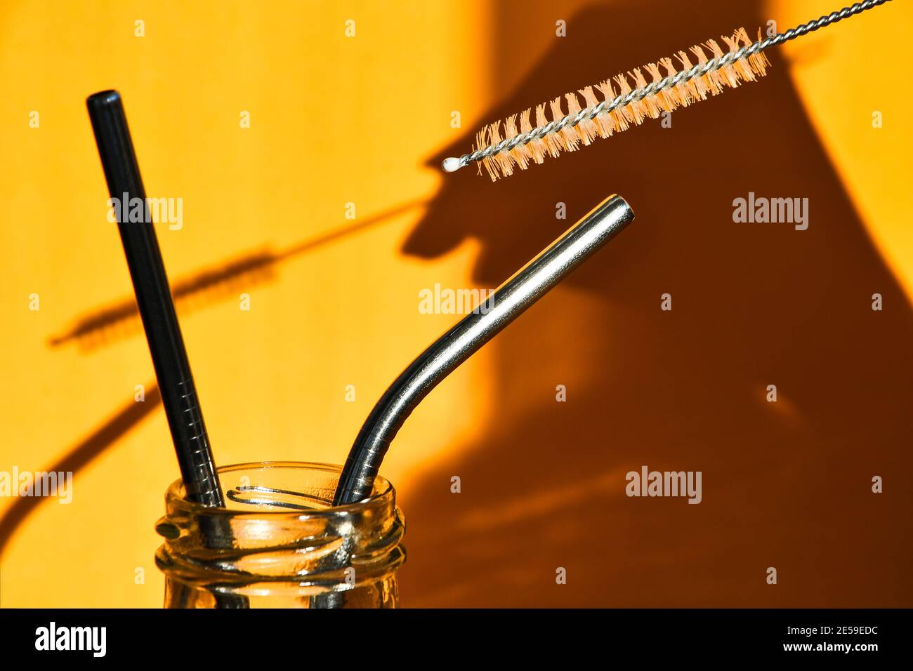 Reusable Metal Straws on yellow background - Stainless Steel, Eco ...