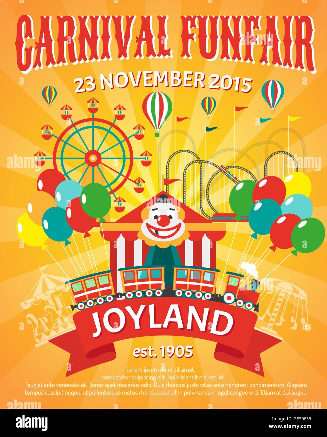 Carnival funfair promo poster with clown and party balloons vector ...