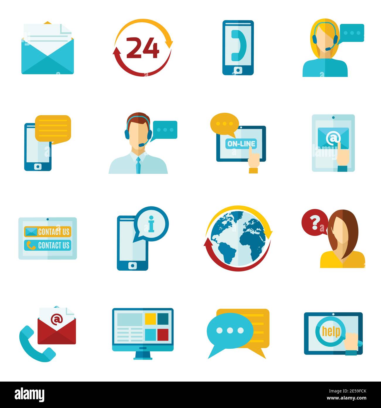 Contact us and customer service icons set isolated vector illustration ...