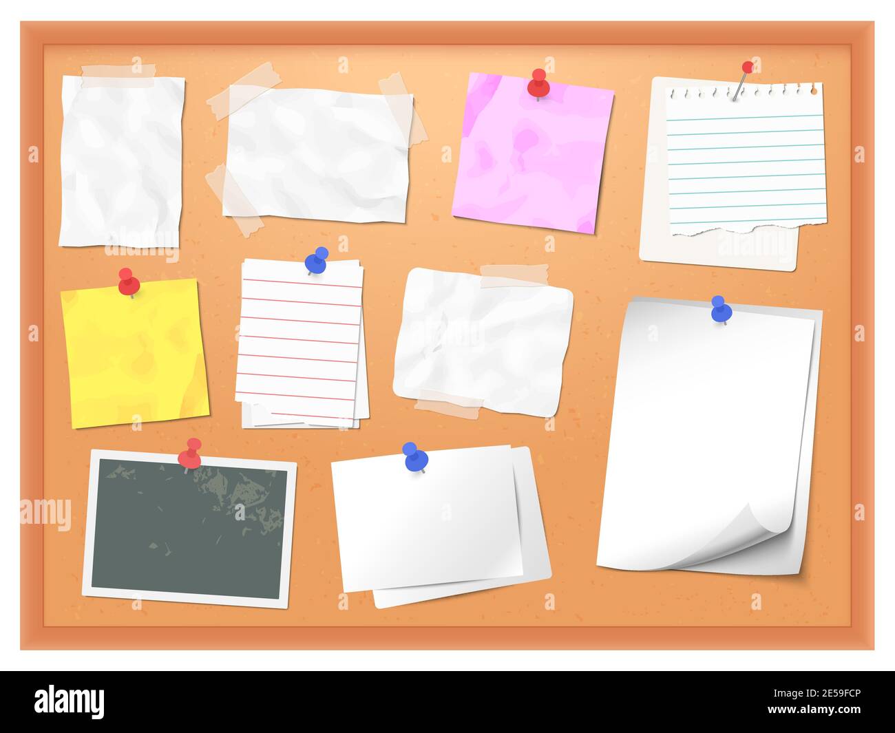Cork Board With Pinned Notes Vector Pin Memo For Office Note Stock Vector Image And Art Alamy