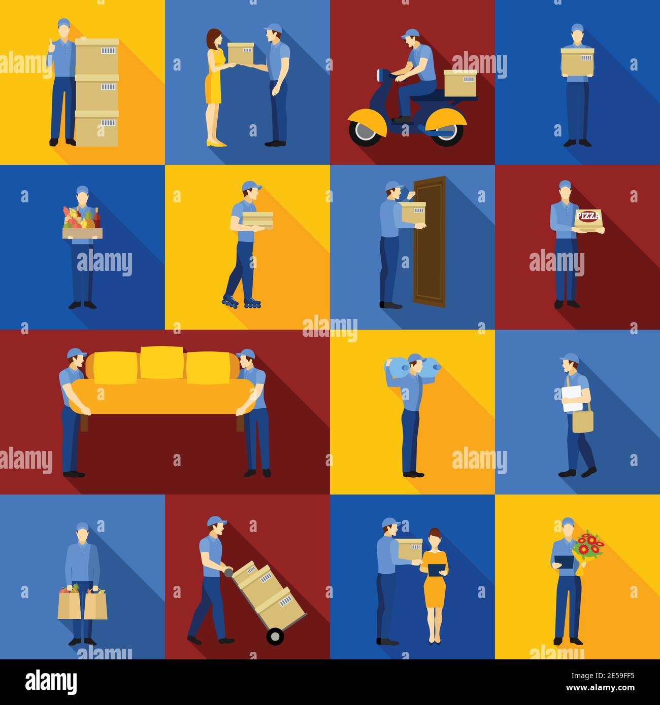 Delivery freight and logistic man workers icons set isolated vector ...