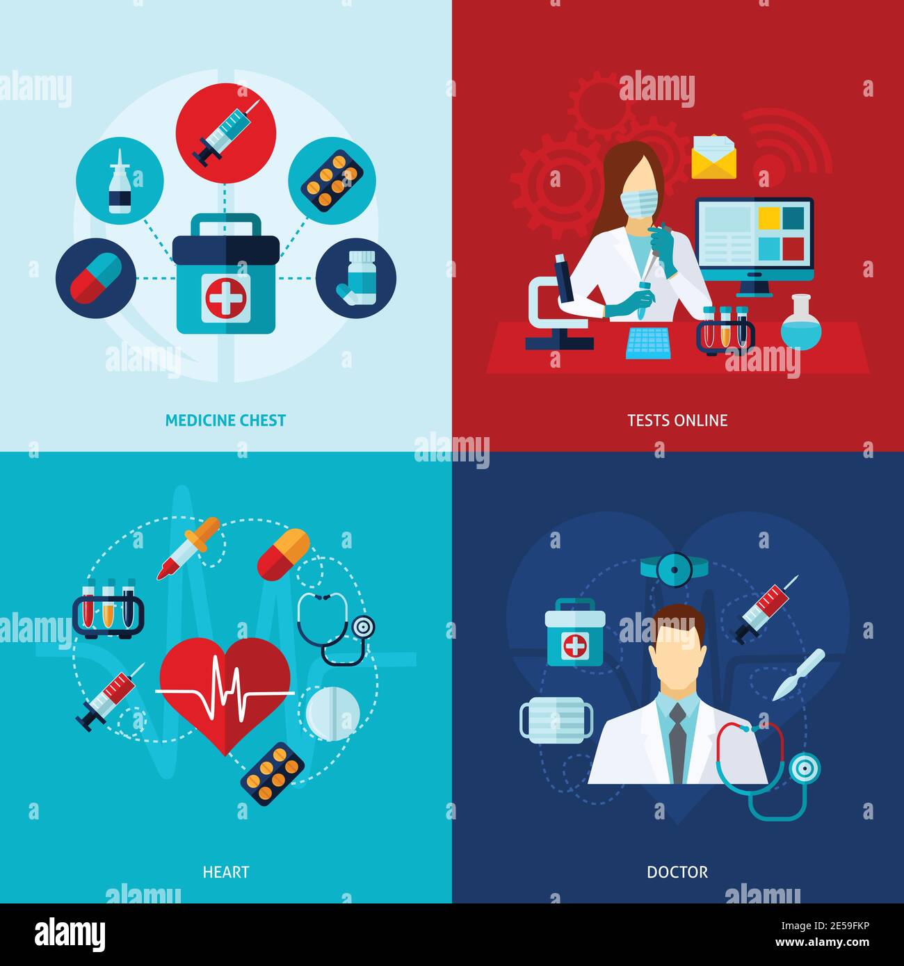 Medical design concept set with medicine and doctor flat icons isolated ...
