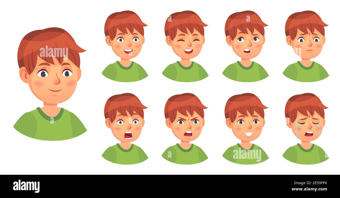 Boy emotions set, happy cry and angry Stock Vector Image & Art - Alamy
