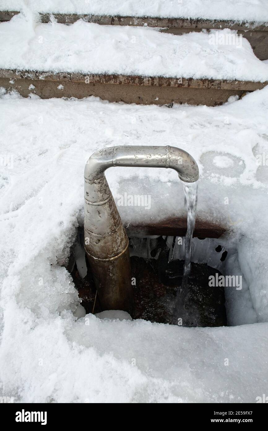 groundwater flowing from outdoor water tap, Lappeenranta Finland Stock ...