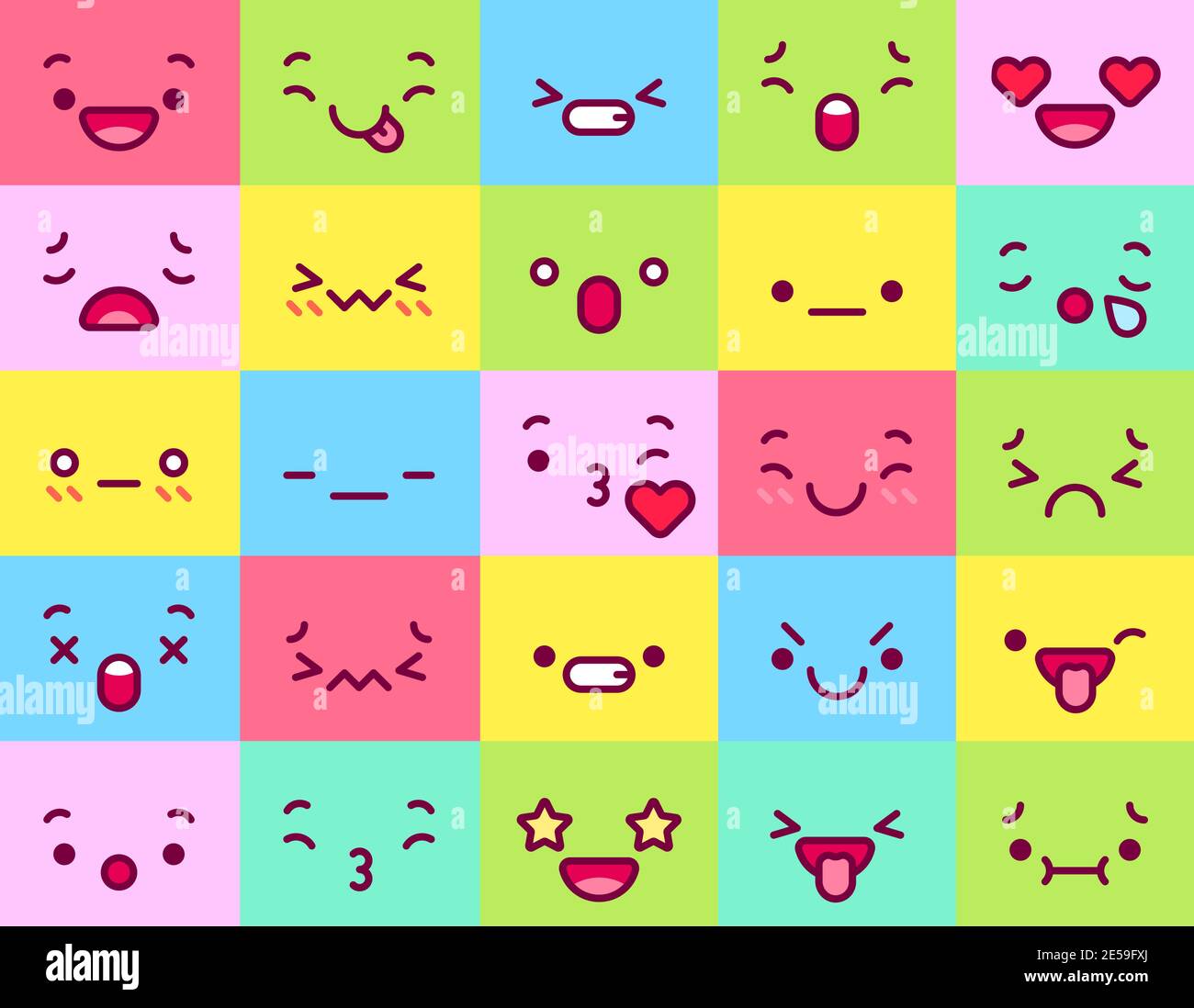 Cute colored faces collection. Happy smile expression Stock Vector ...