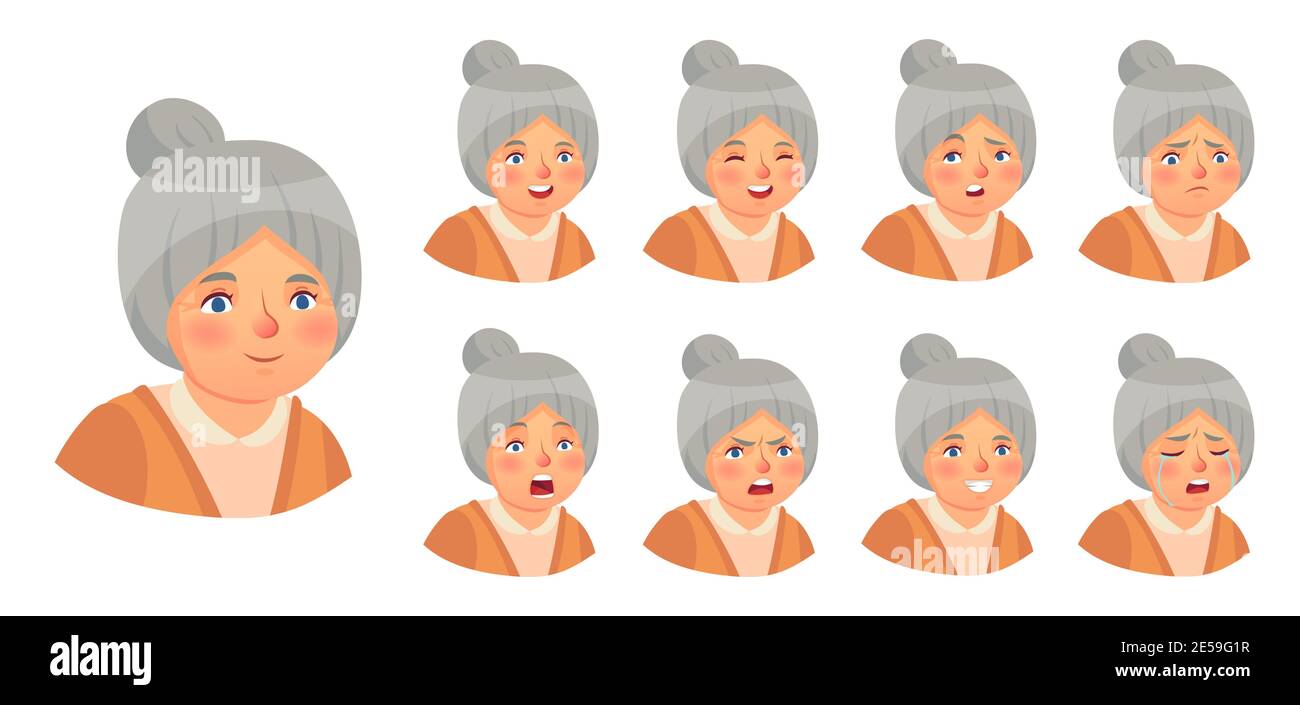 Grandmother emotions set. Vector woman lady expression Stock Vector ...