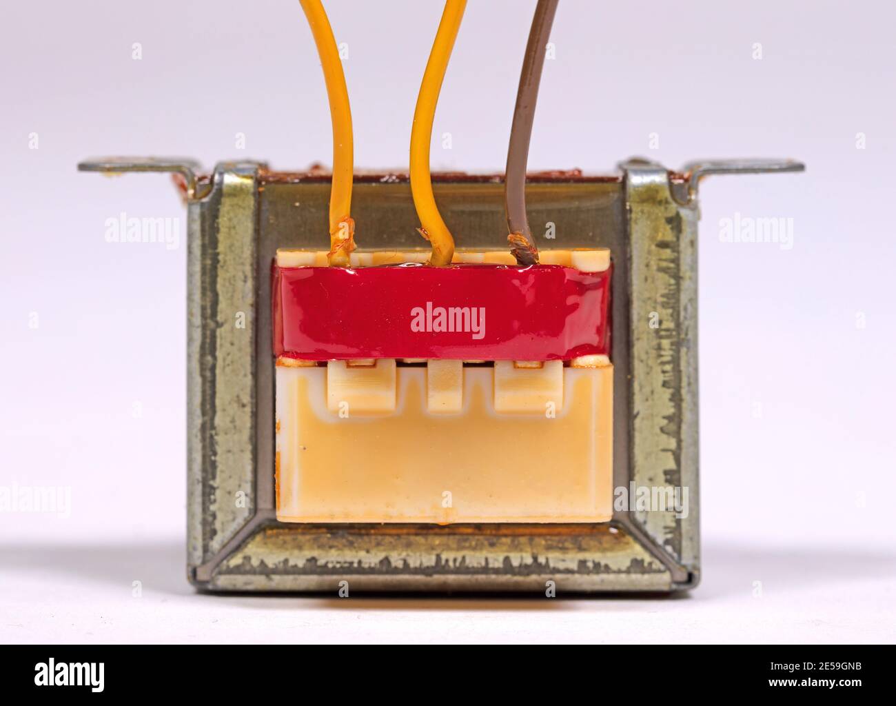 The inside of an old calculator, old vintage hardware, metal and wires ...