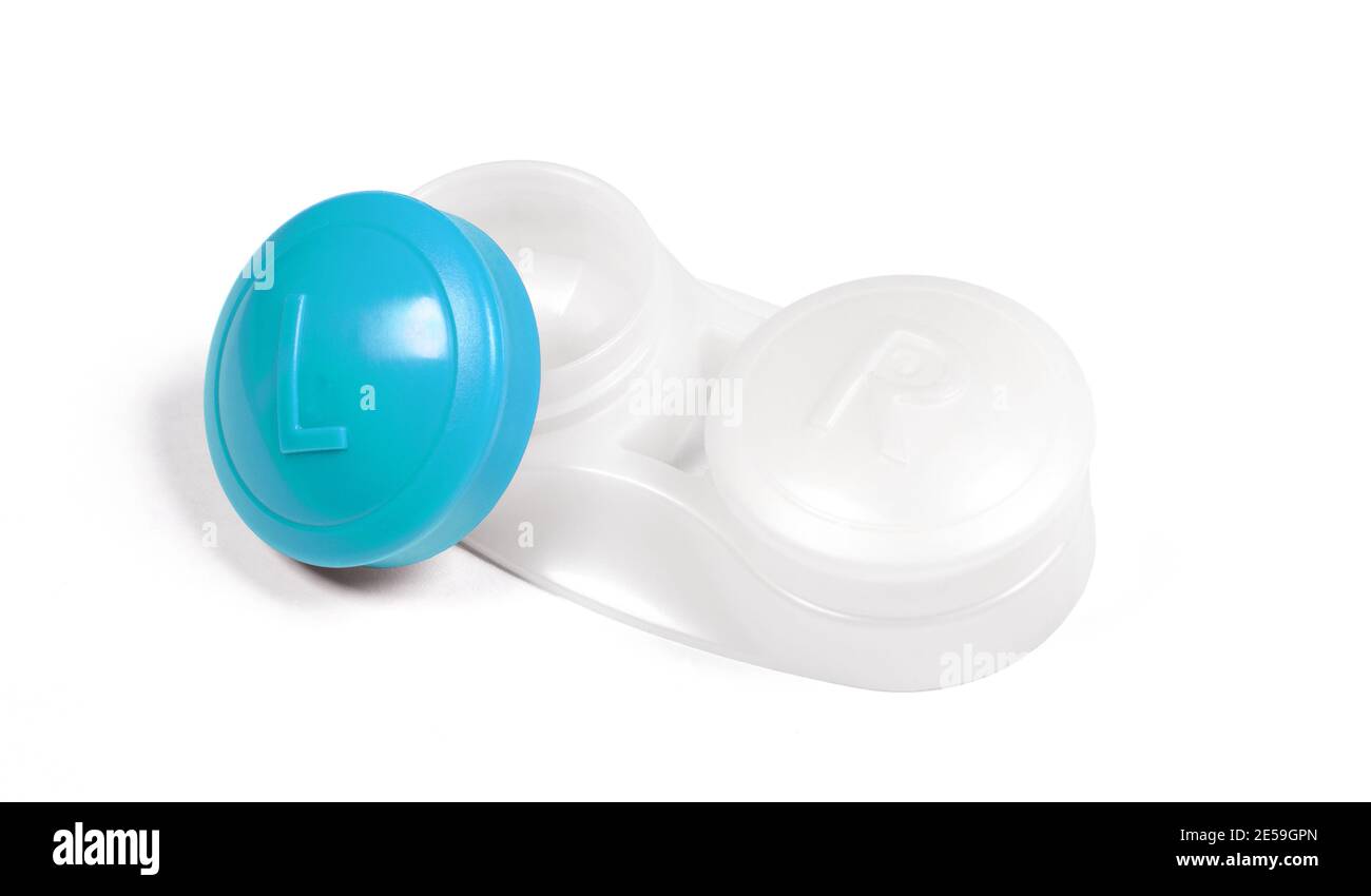 Blue contact lens case, isolated on white background Stock Photo - Alamy