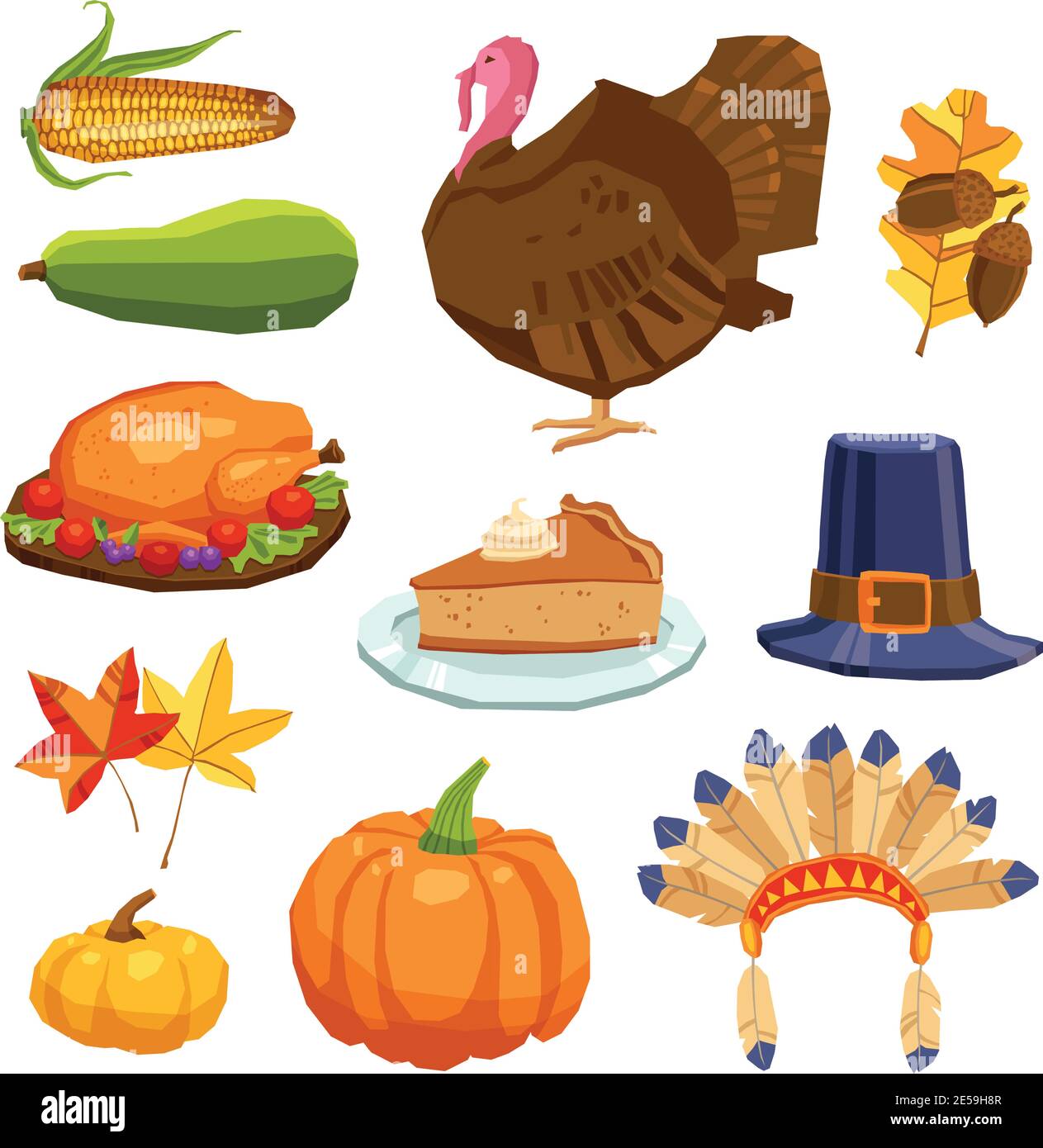 Thanksgiving day flat icons set with traditional holiday symbols ...