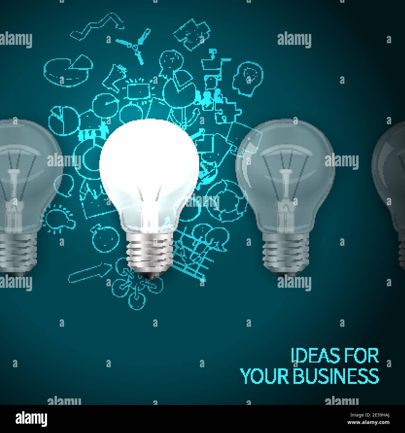 Business idea poster with realistic lightbulbs set and marketing ...