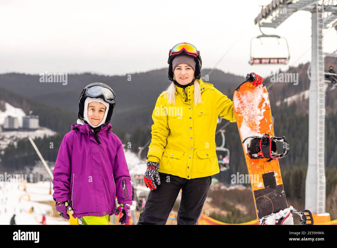 snowboard lesson in winter resort Stock Photo - Alamy
