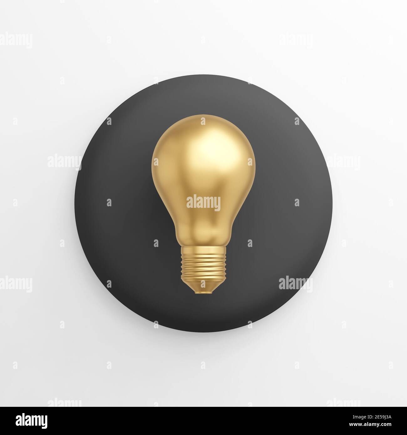 The icon is a realistic gold light bulb, a round black button. 3D ...