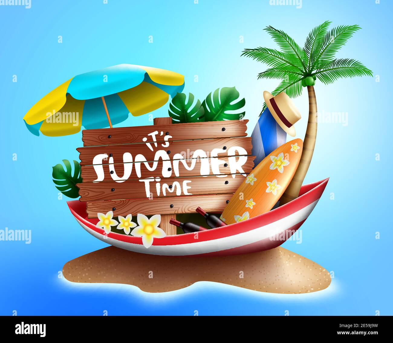 Summer time vector concept design. It's summer time text in boat ...