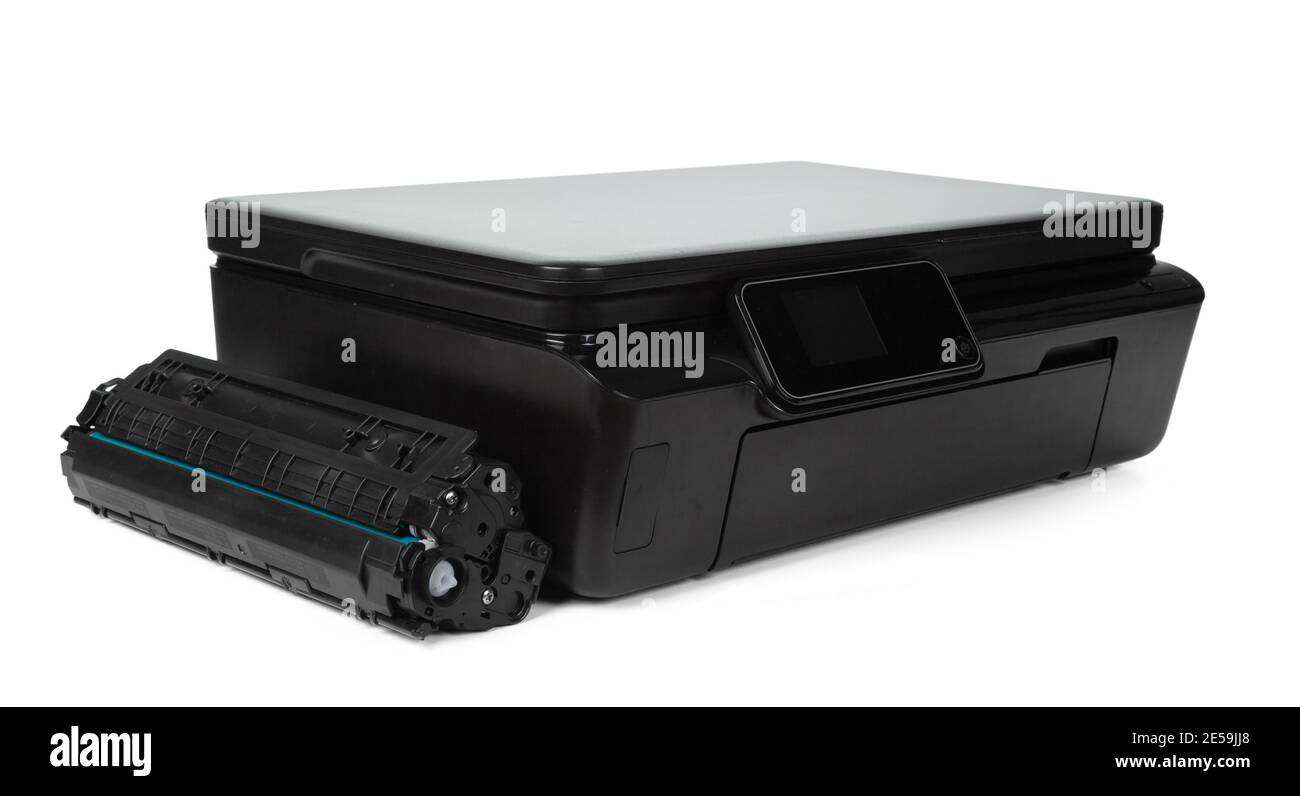 Laser home printer isolated on white background Stock Photo - Alamy