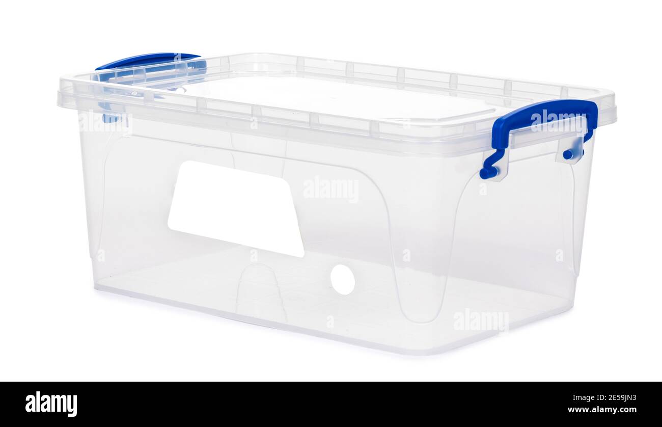 Transparent plastic box isolated on white background Stock Photo - Alamy