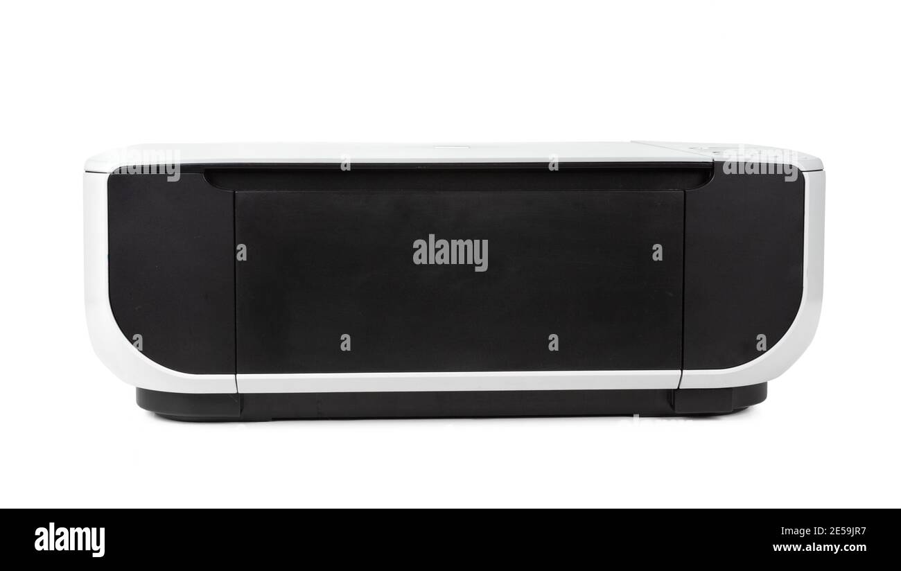 Black multi function printer isolated against a white background Stock Photo - Alamy