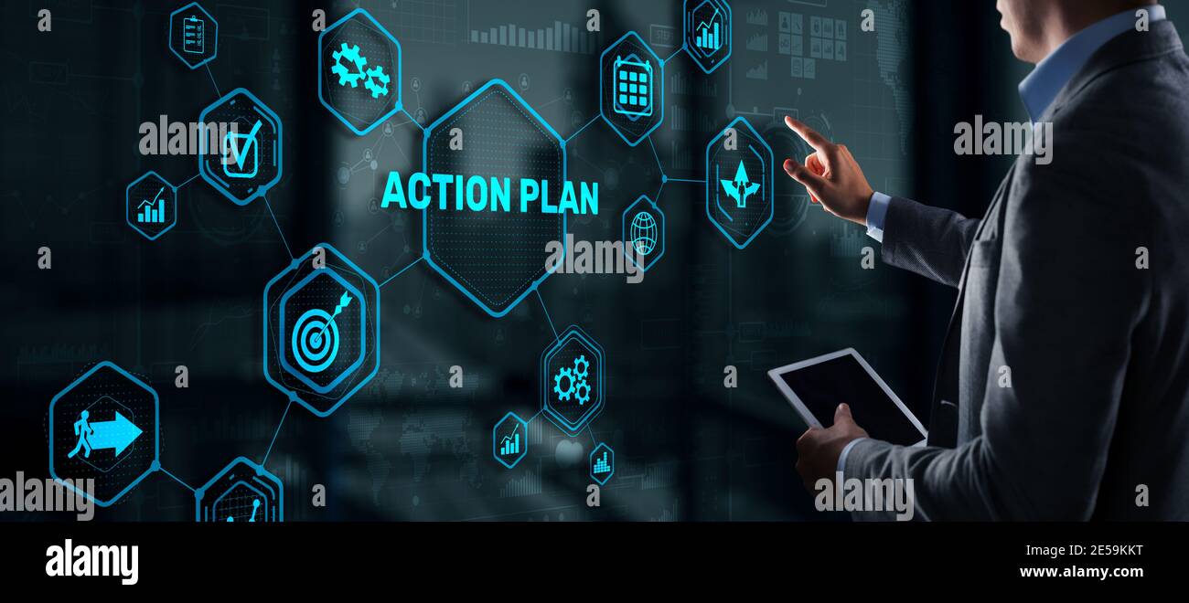 Business Action Plan strategy concept on virtual screen. Time ...