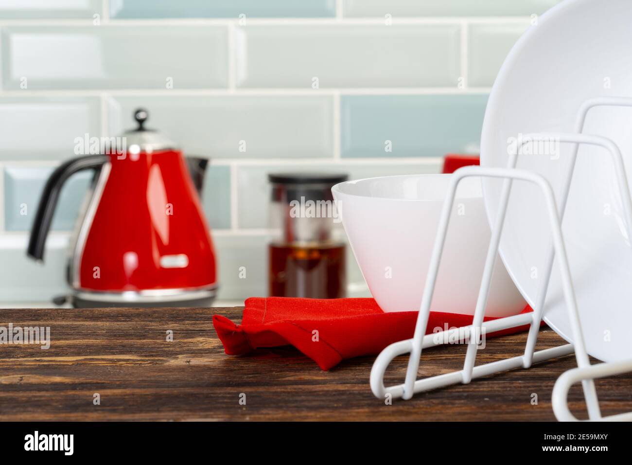 Various kitchen ware on a kitchen counter Stock Photo - Alamy
