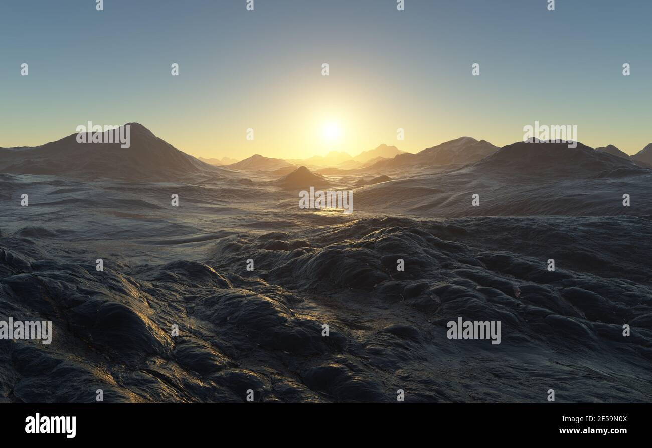 Extrasolar lava planet, covered with solidified lava. High volcanic ...