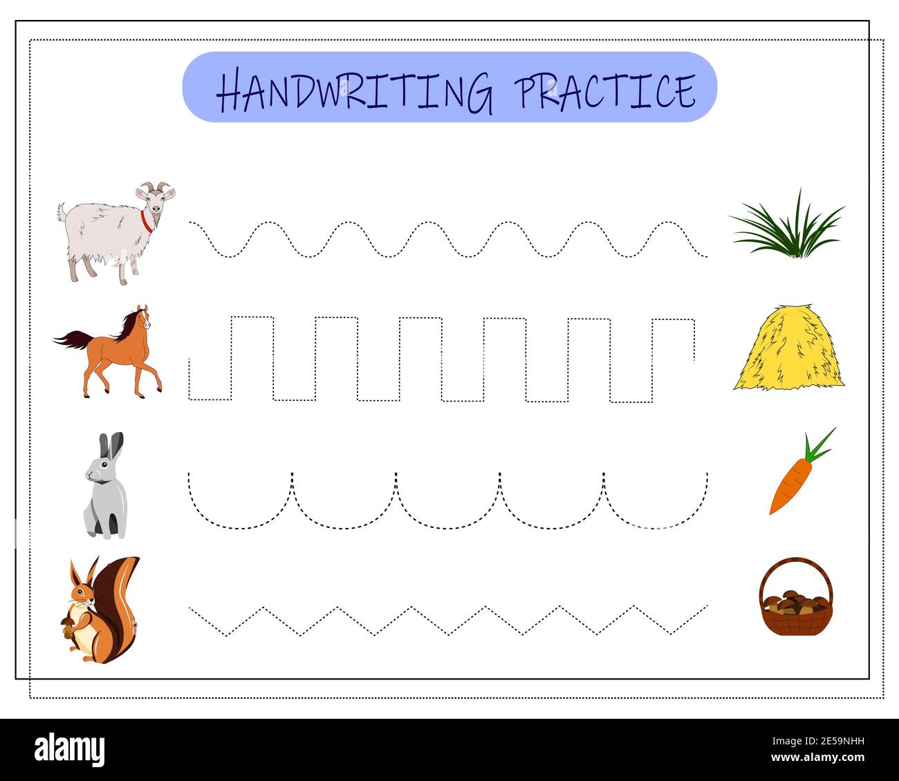 Handwriting practice sheet. Educational children game. Tracing lines ...
