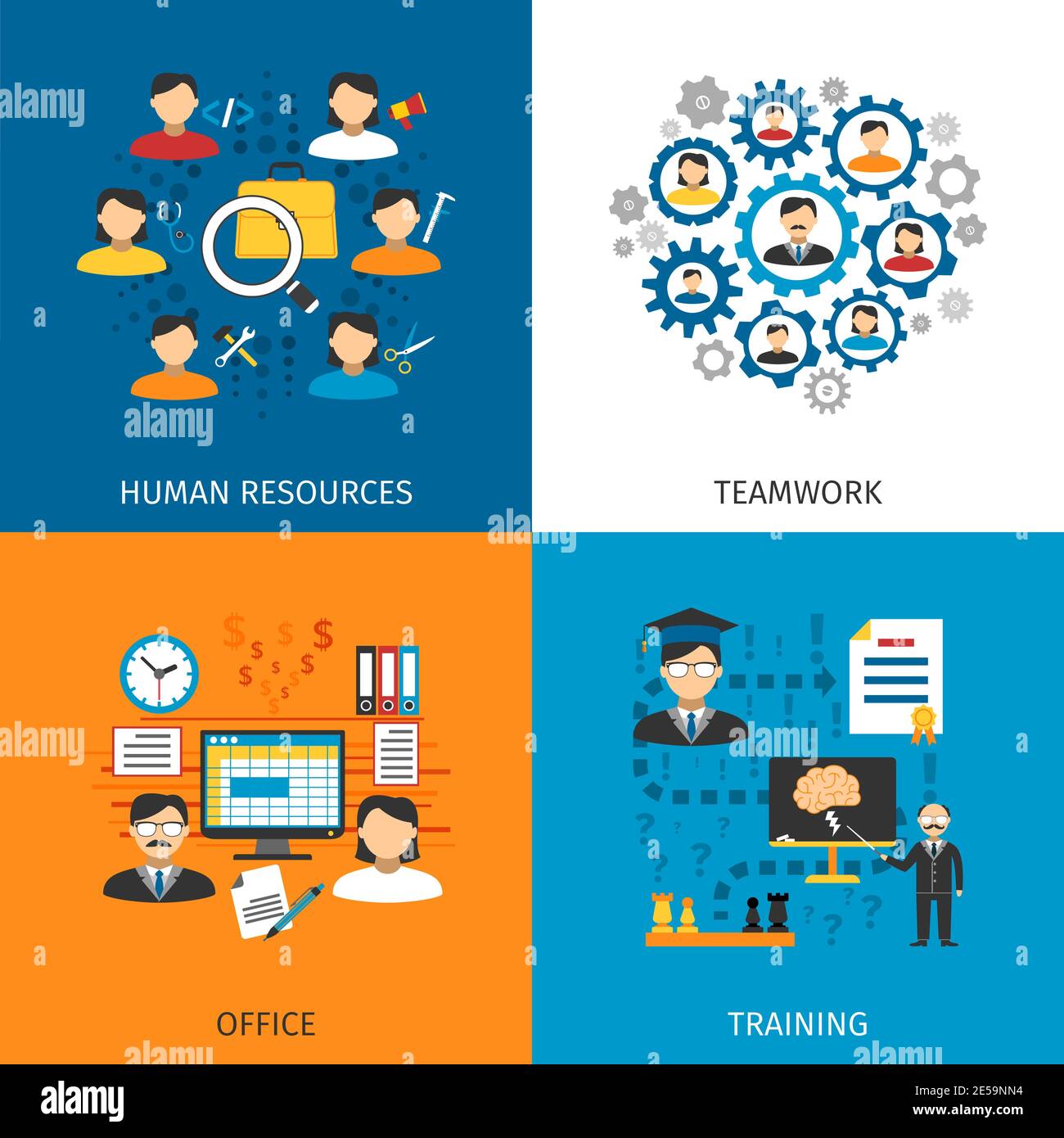 Human resources office staff management and training concept 4 flat ...