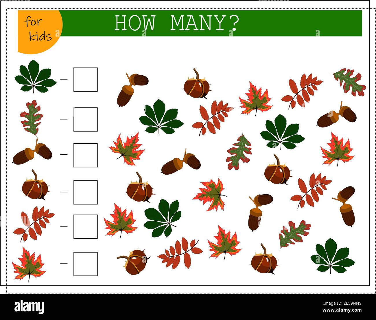 Math game for kids count how many of them there are. The leaves of the ...