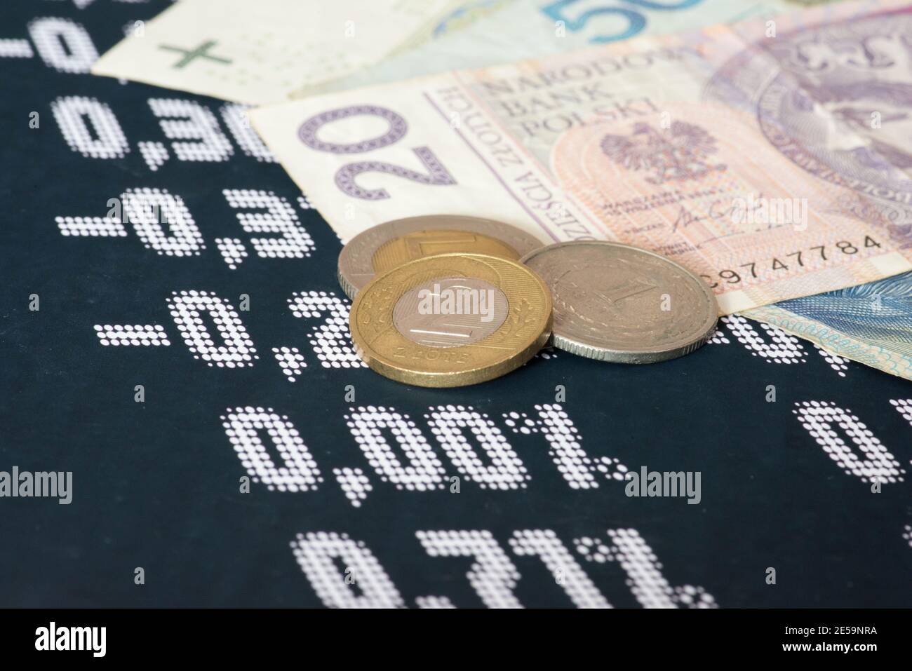Euro bank note and banknotes and coins Polish zloty PLN Stock Photo - Alamy