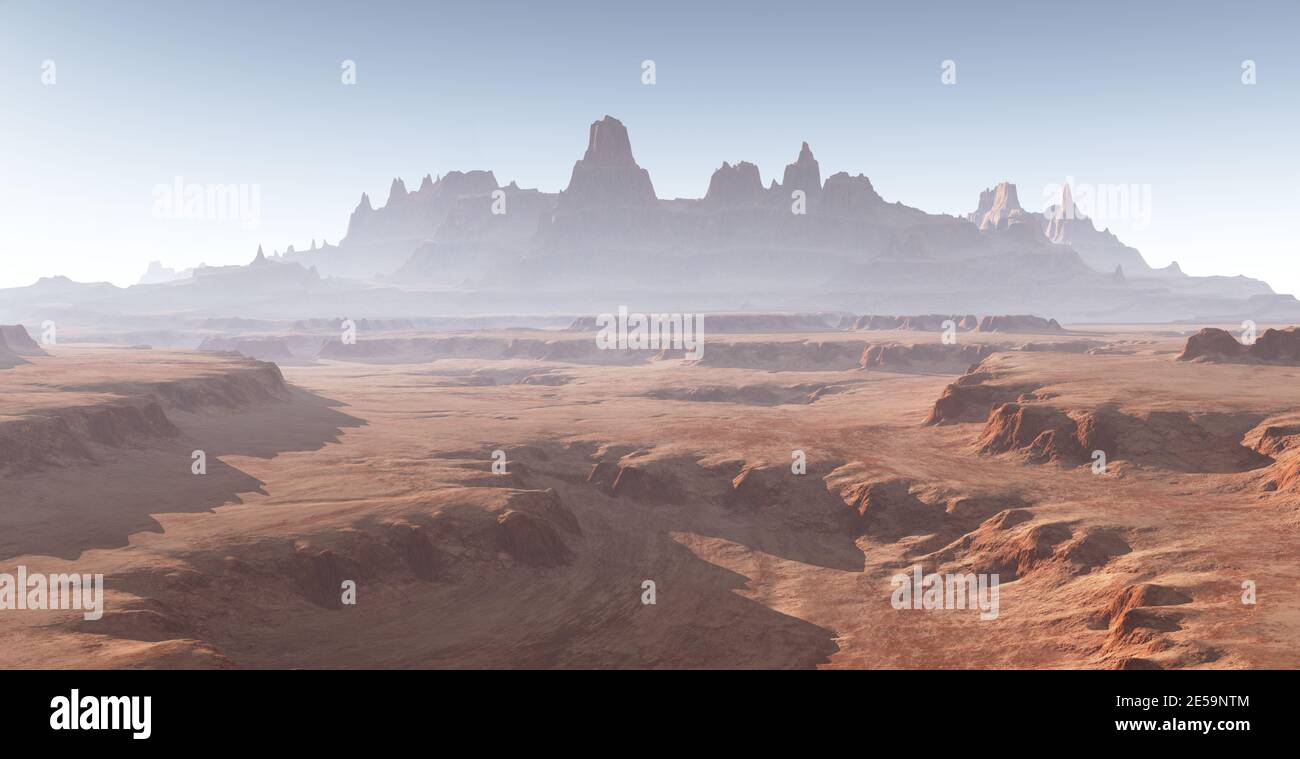 Alien desert planetary landscape. 3d illustration Stock Photo - Alamy