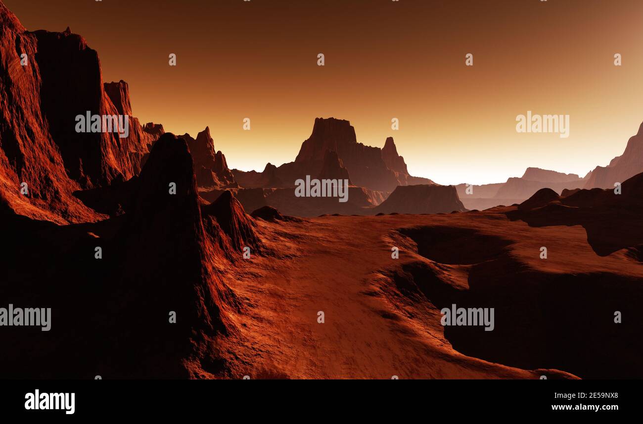 Mars - the red planet. Cold desert on Mars. Martian Landscape. 3D ...