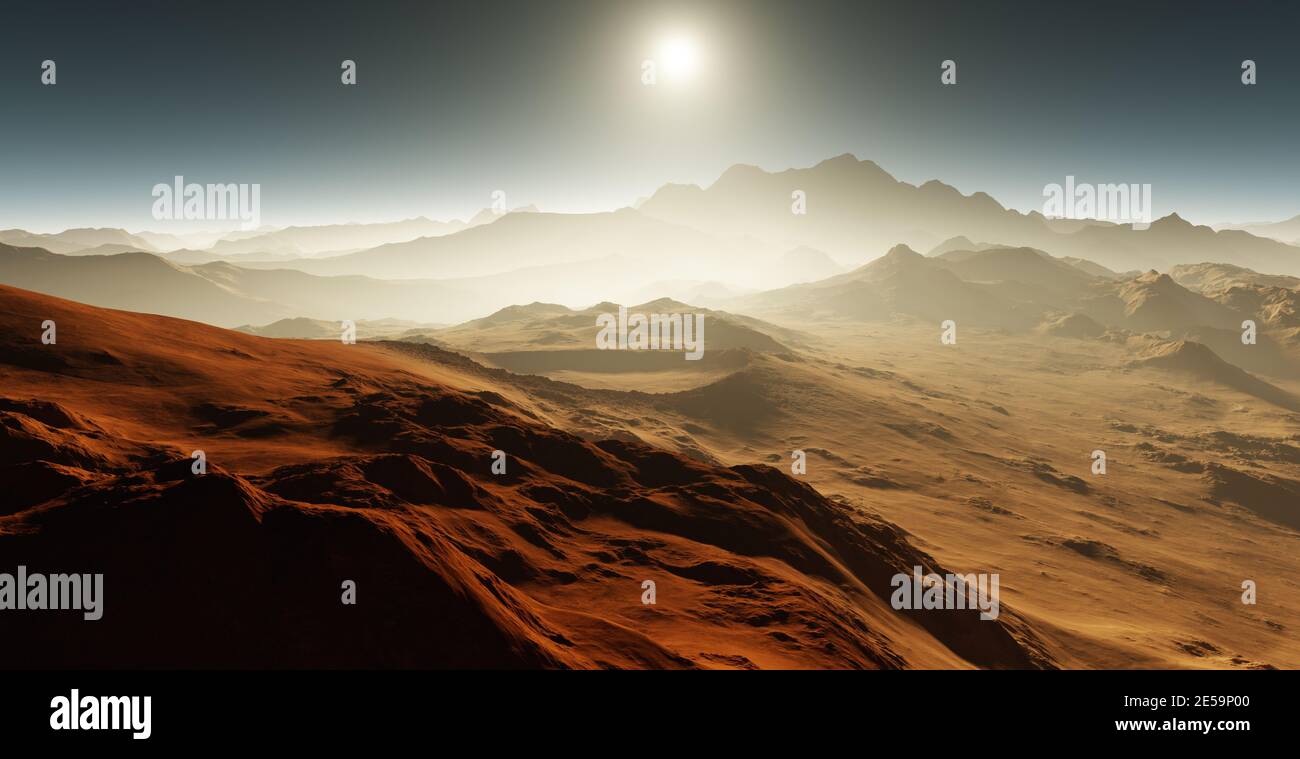 Mars - the red planet. Cold desert on Mars. Martian Landscape. 3D ...