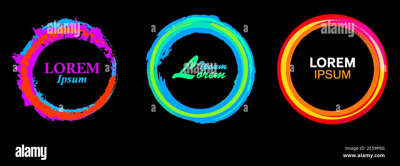 Set of vector brush stroke, splash watercolor circle rings with sample ...