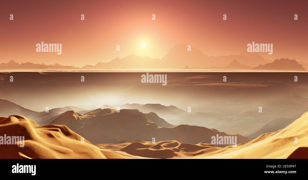 Mars, red planet. Cold desert on Mars. Martian landscape with ground ...