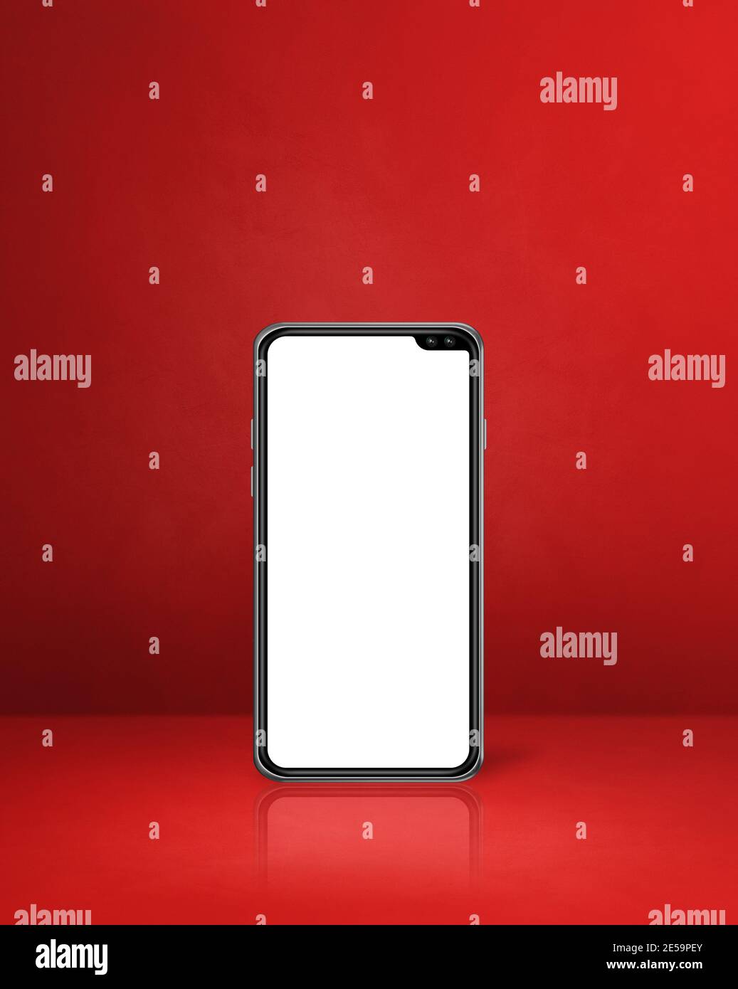 Mobile phone on red office desk background. 3D Illustration Stock Photo ...