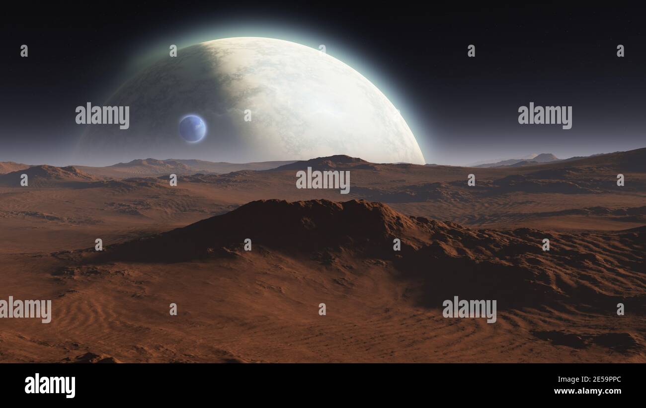 Alien solar system, planet with two exomoons. 3D illustration Stock ...