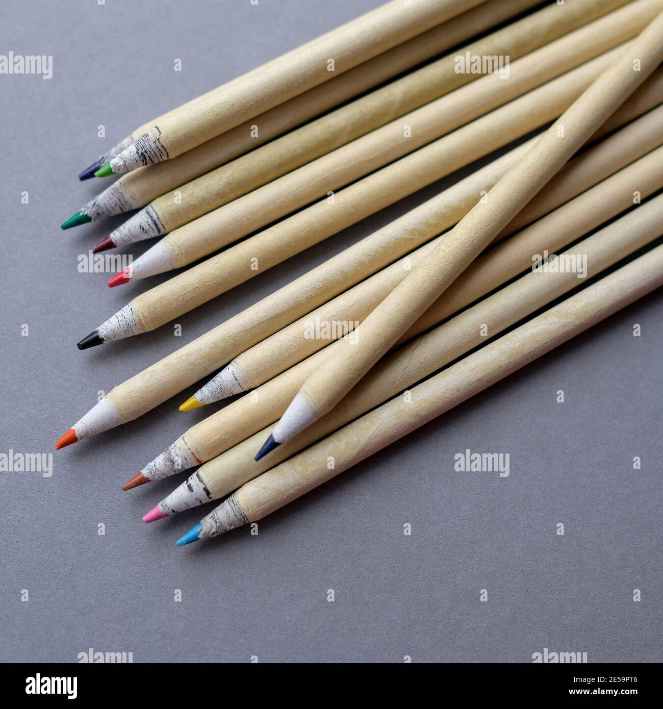 Colored pencils on a gray background. Square color image Stock Photo ...